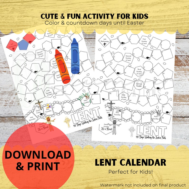 Lent Calendar for Kids | Catholic Lent | Ash Wednesday to Easter Sunday ...