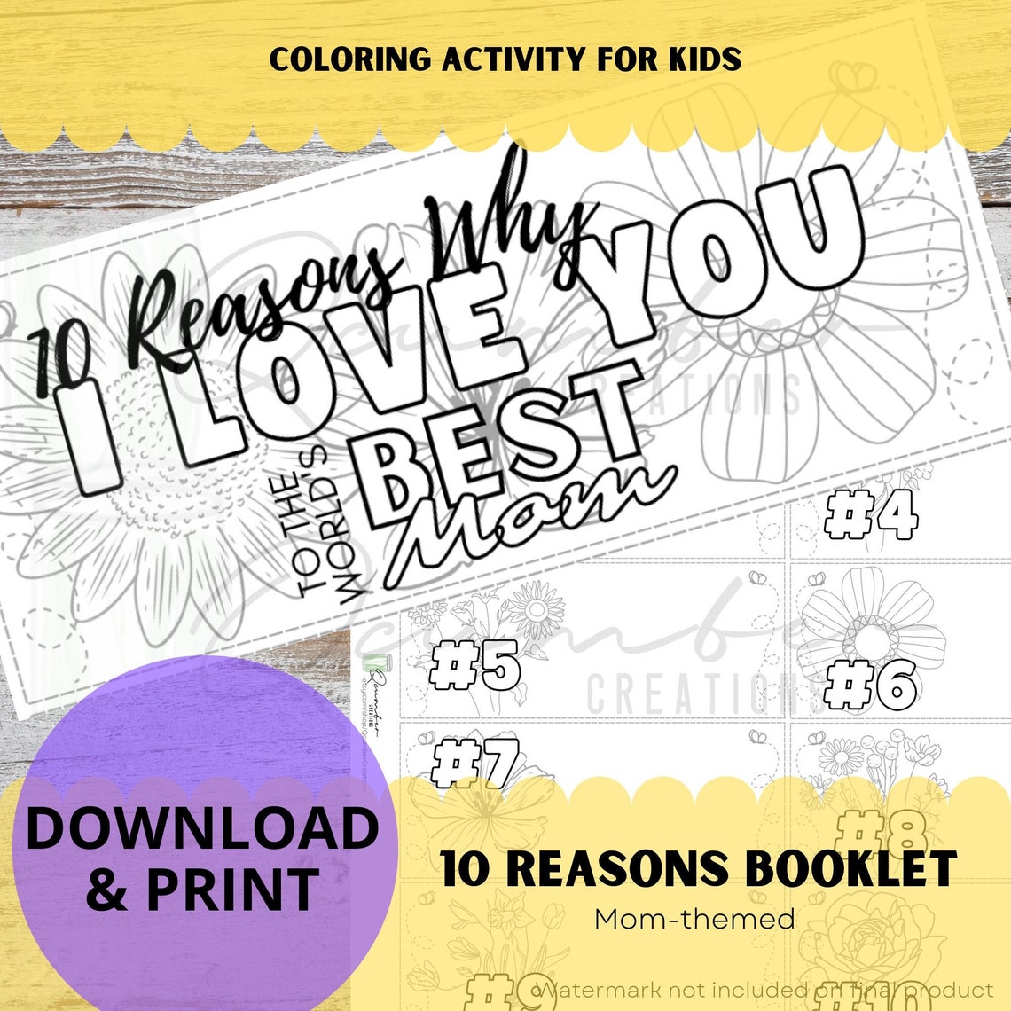 10 Reasons Why I Love You Mom Booklet Coloring Activity for Kids Gift ...