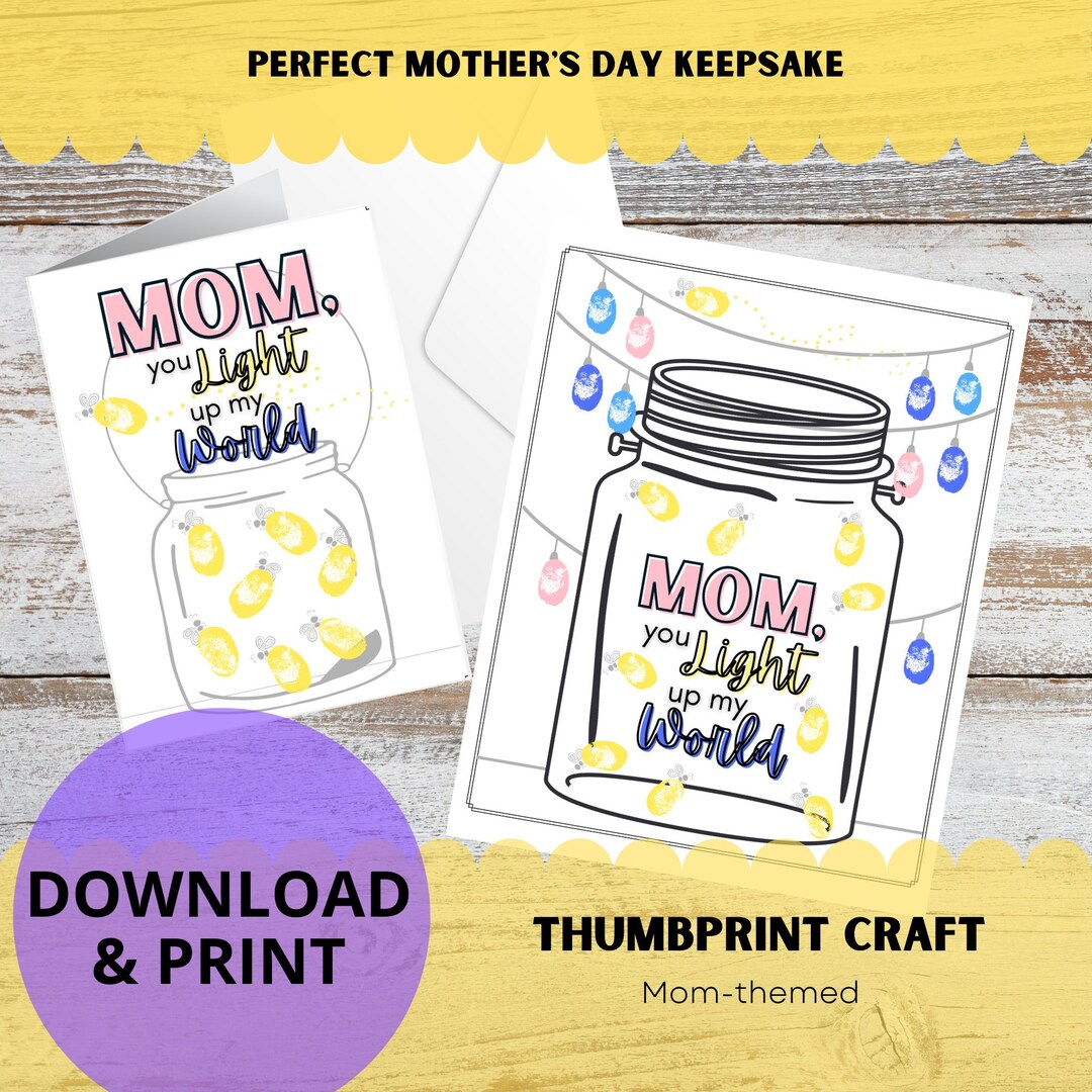 Kids Thumb Print Craft for Mom | You Light up My World | Gift for Mom ...
