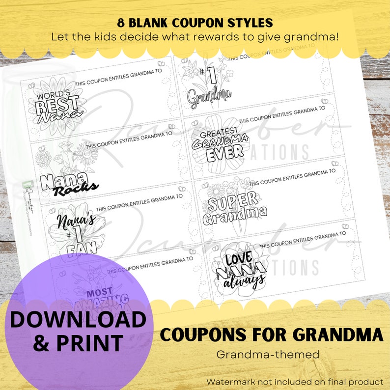 Coupons for Grandma Coloring Activity for Kids DIY Gift for Grandma for ...