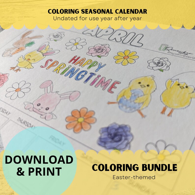 Easter Coloring Bundle April Calendars, Bunny Bookmarks, Easter ...