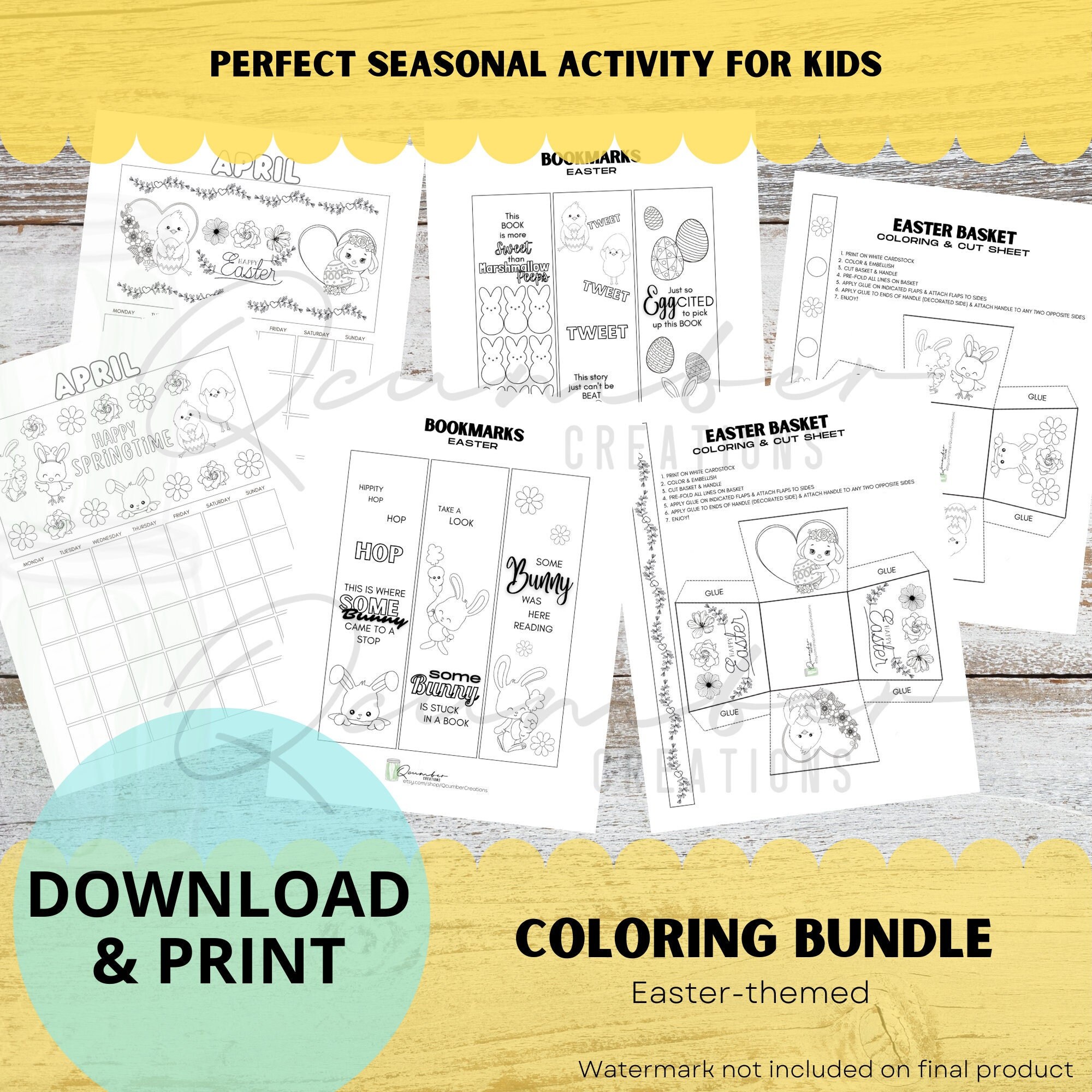 Easter Coloring Bundle April Calendars, Bunny Bookmarks, Easter ...