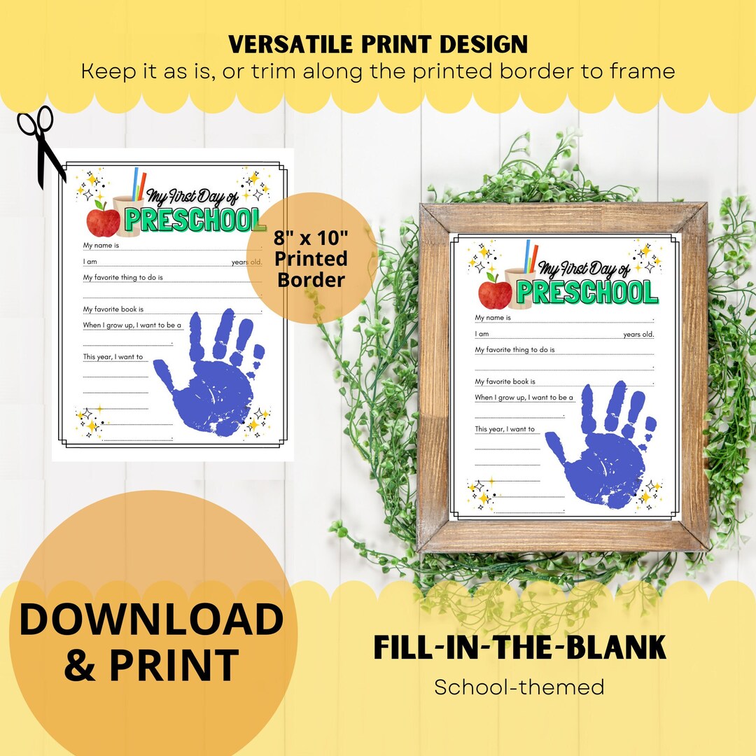First Day of Preschool | Fill in the Blank Template and Handprint Craft ...