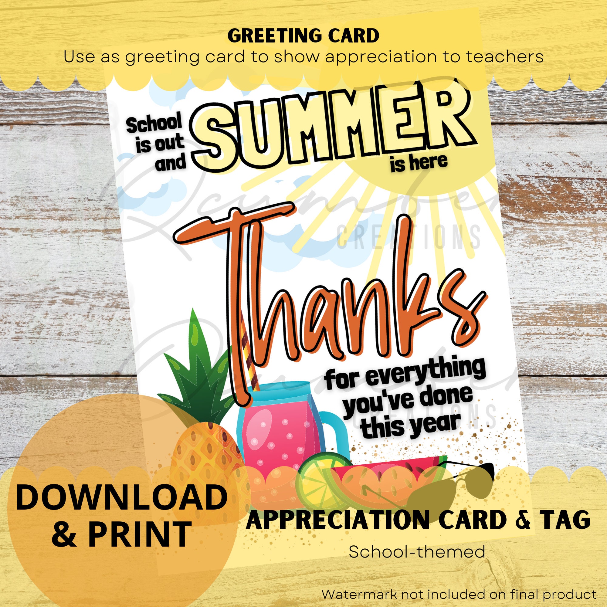 Teacher Appreciation Card, Gift Tag, Gift Card Holder Tropical Vibes ...