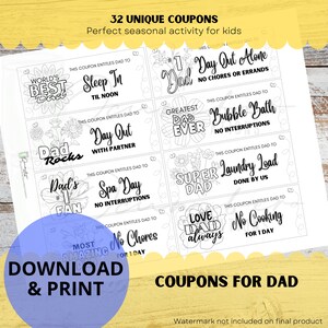 Coupons for Dad | Coloring Activity for Kids | DIY Gift for Dad for ...