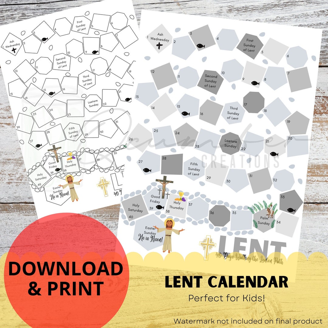 Lent Calendar for Kids | Catholic Lent | Ash Wednesday to Easter Sunday ...