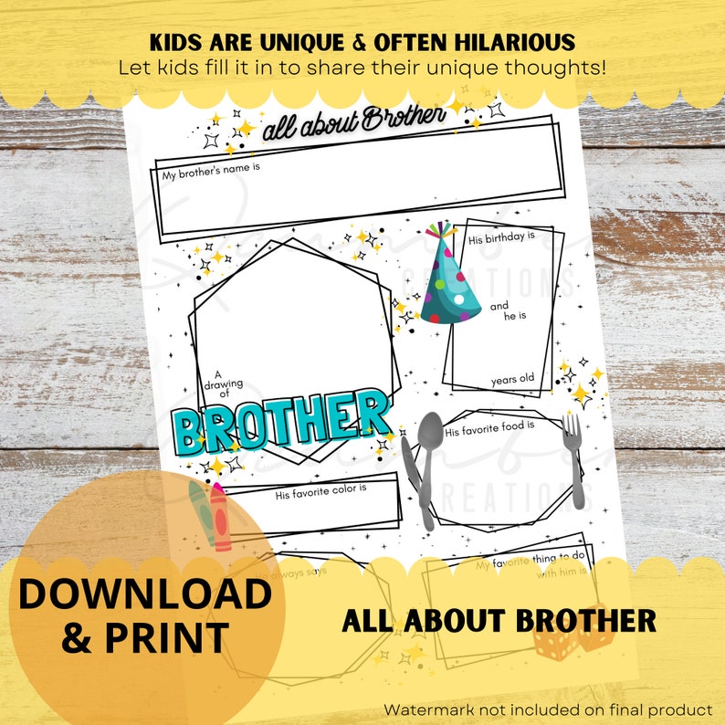 All About Brother | Fill in the Blank Template | Full Color & Coloring ...