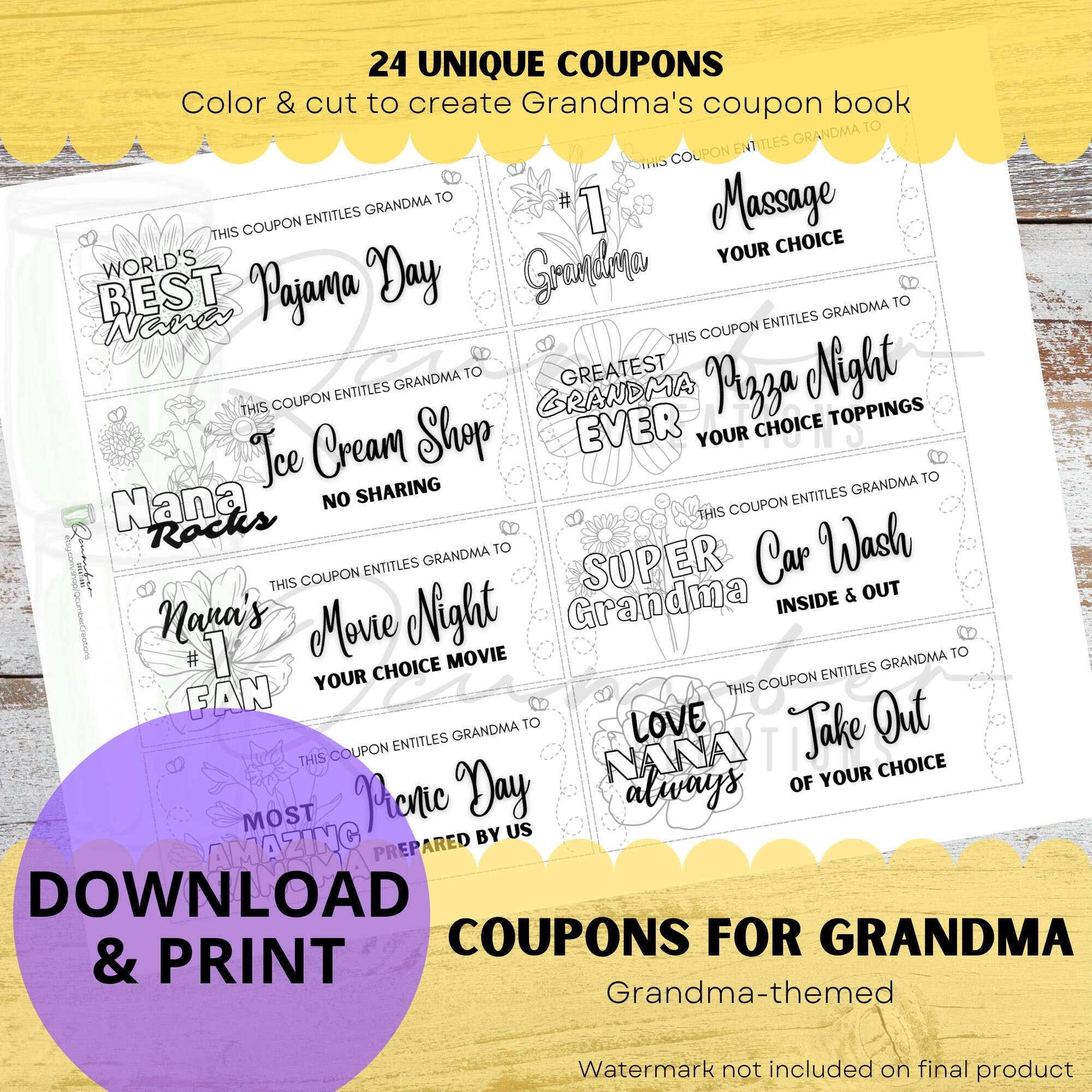 Coupons for Grandma Coloring Activity for Kids DIY Gift for Grandma for ...