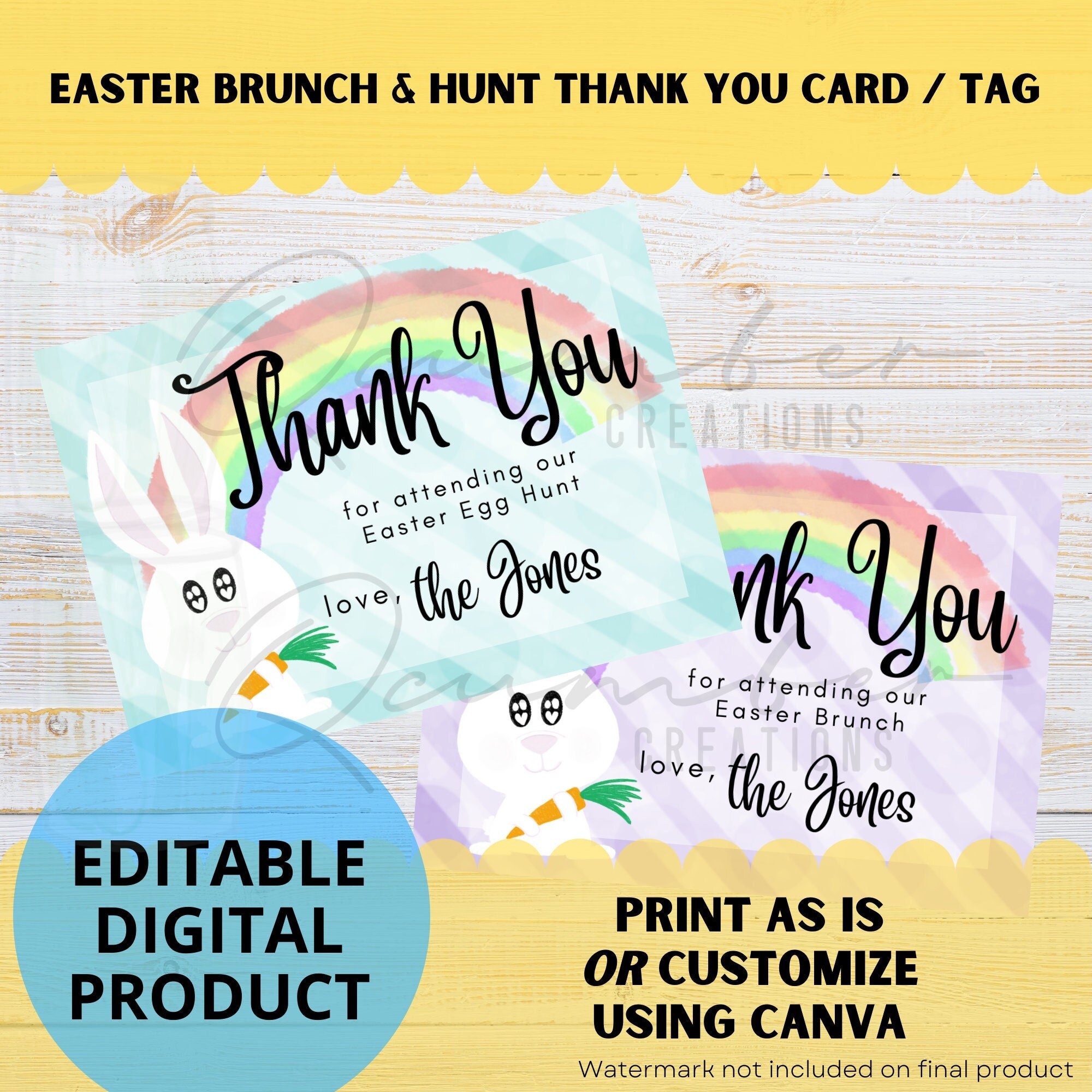 Easter Brunch or Egg Hunt Thank You Card Thank You Tag Printable Print ...
