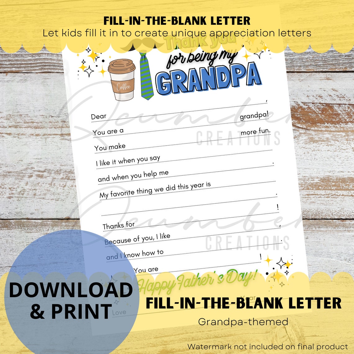 Grandpa Appreciation Letter | Fill in the Blank Template | Full Color ...