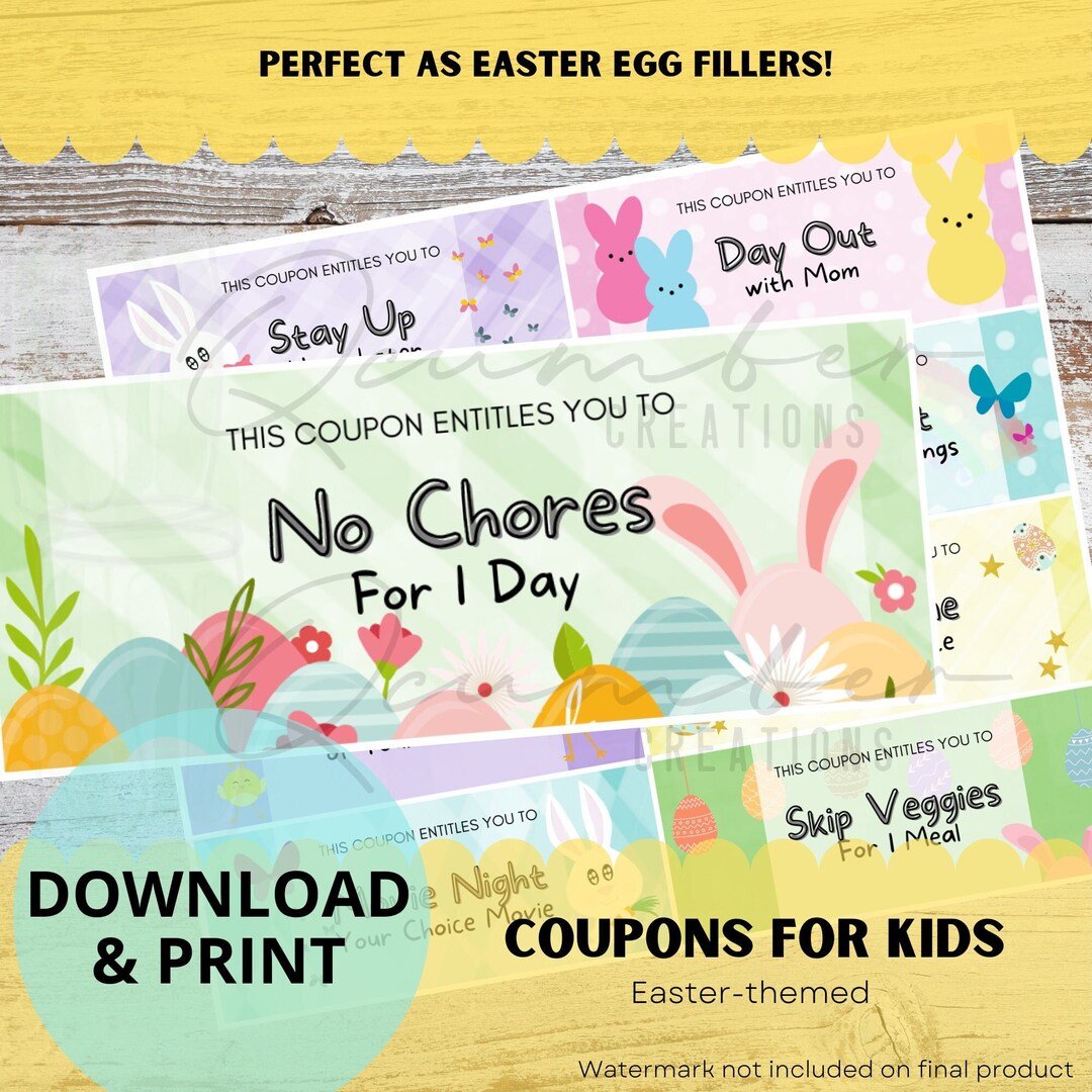 Easter Egg Filler Coupons Reward Coupons for Kids Easter Egg Hunt DIY ...