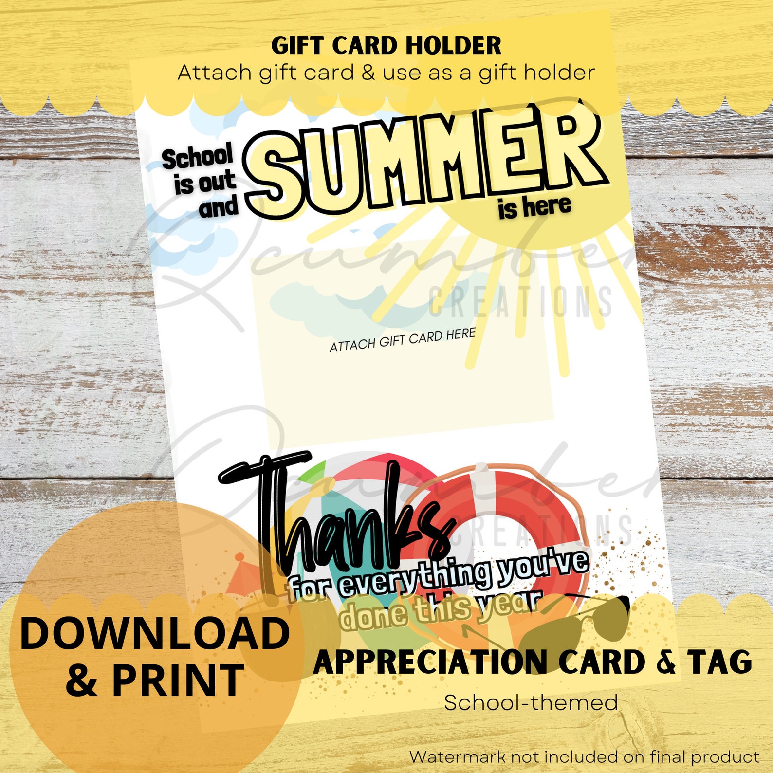 Teacher Appreciation Card, Gift Tag, Gift Card Holder Beach Vibes ...