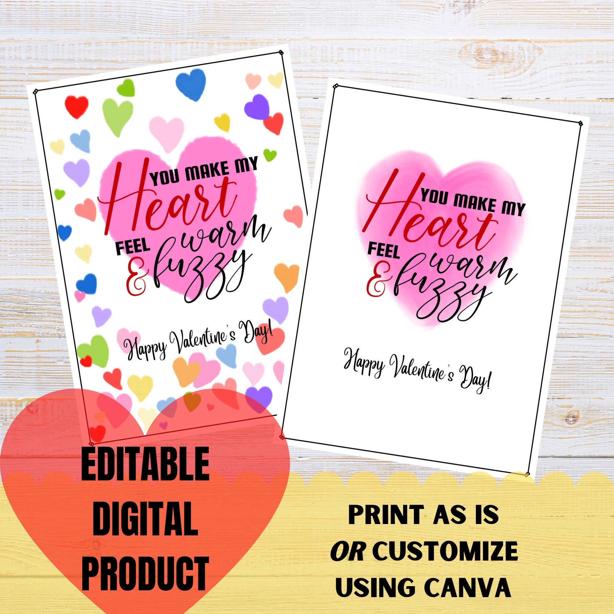 Fuzzy Heart Valentine Card | You Make My Heart Warm & Fuzzy | Printable ...