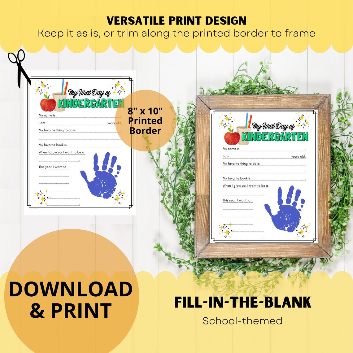 First Day of Kindergarten Fill in the Blank Template and - Etsy