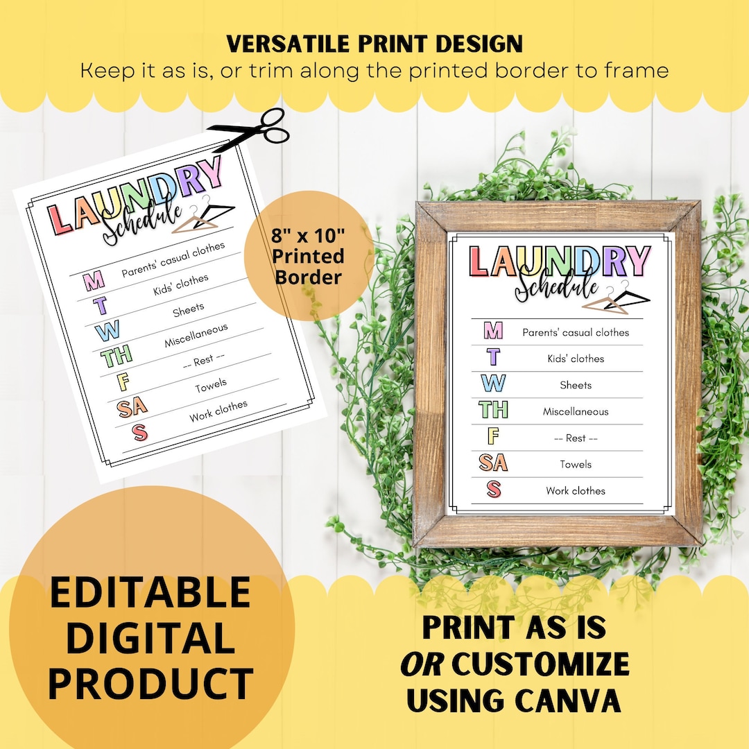 Laundry Schedule Sign | Laundry Routine Reminder | 11 Colors Included ...