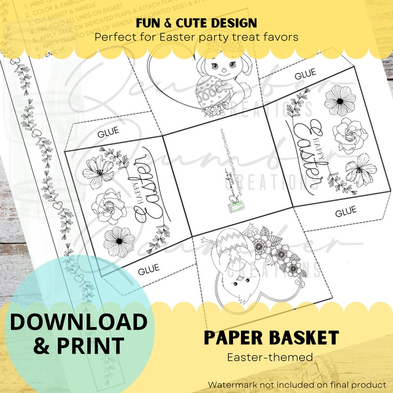 Whimsical Paper Easter Basket Template | Color, Cut, & Glue | DIY Paper ...