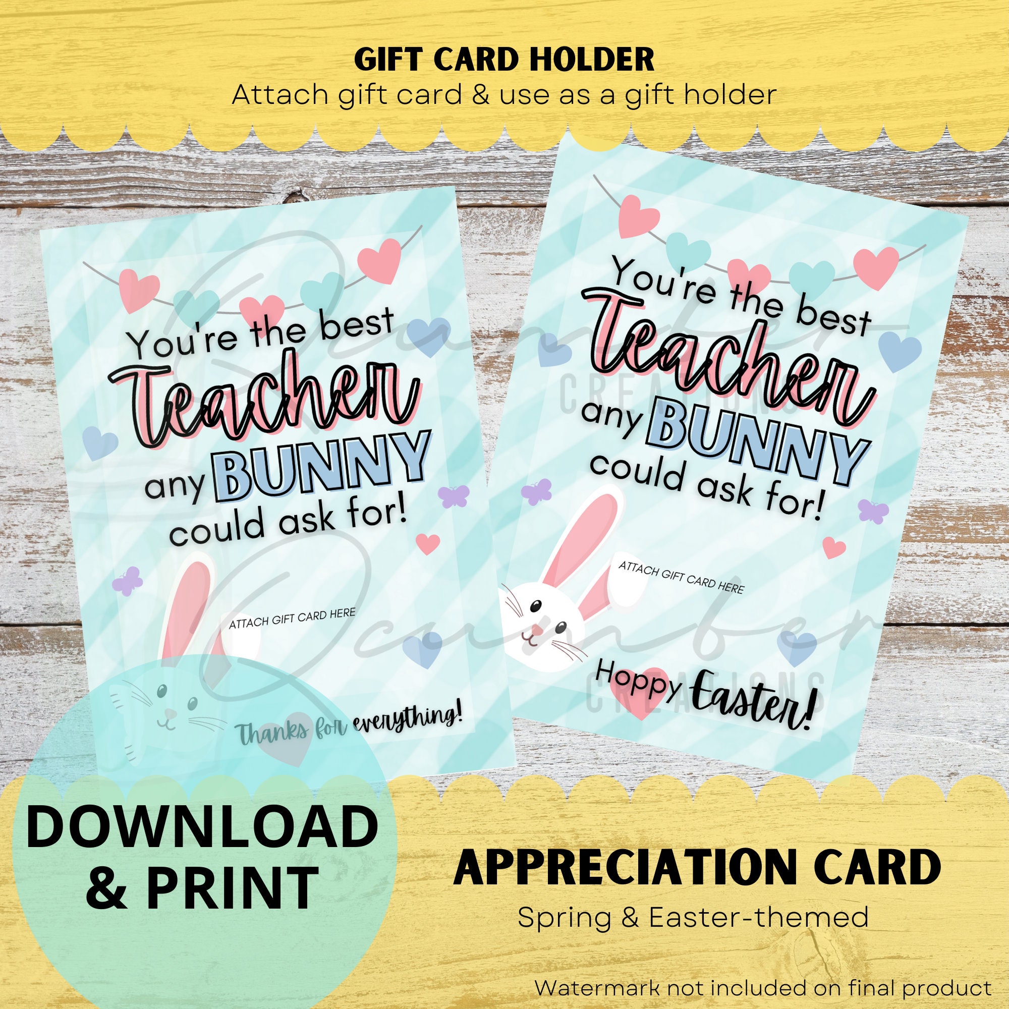 Teacher Appreciation Card Best Teacher Any BUNNY Could Ask for Easter ...