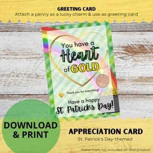 Appreciation Card | St. Patrick's Day | Heart of Gold | Greeting Card ...
