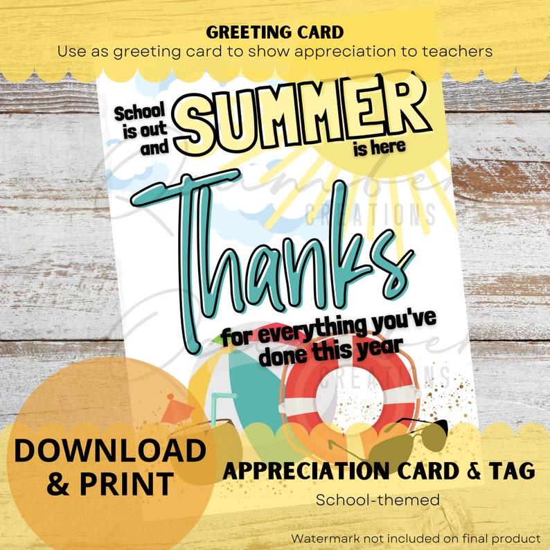 Teacher Appreciation Card, Gift Tag, Gift Card Holder Beach Vibes ...
