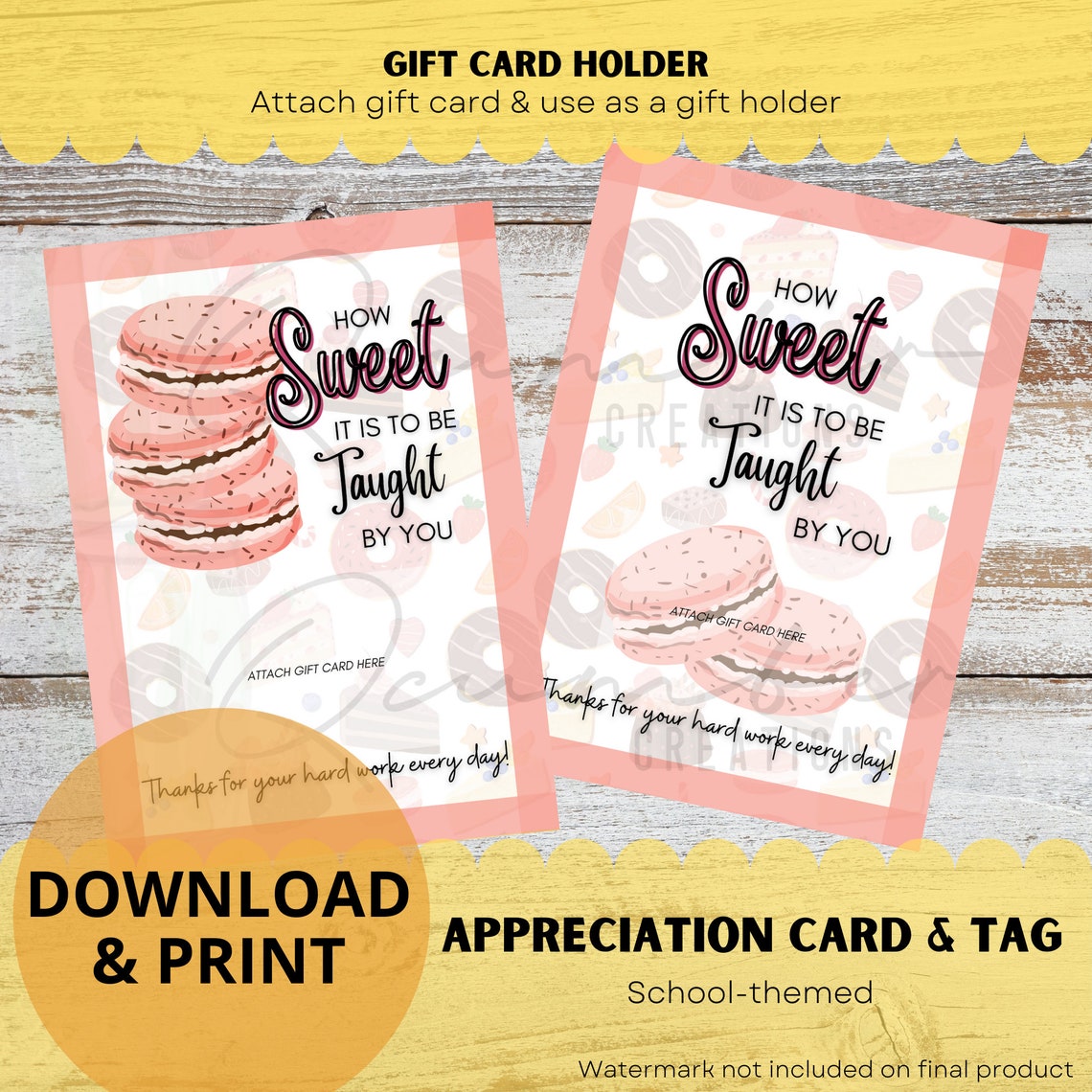 Teacher Appreciation Card, Gift Tag, Gift Card Holder | How Sweet It is ...