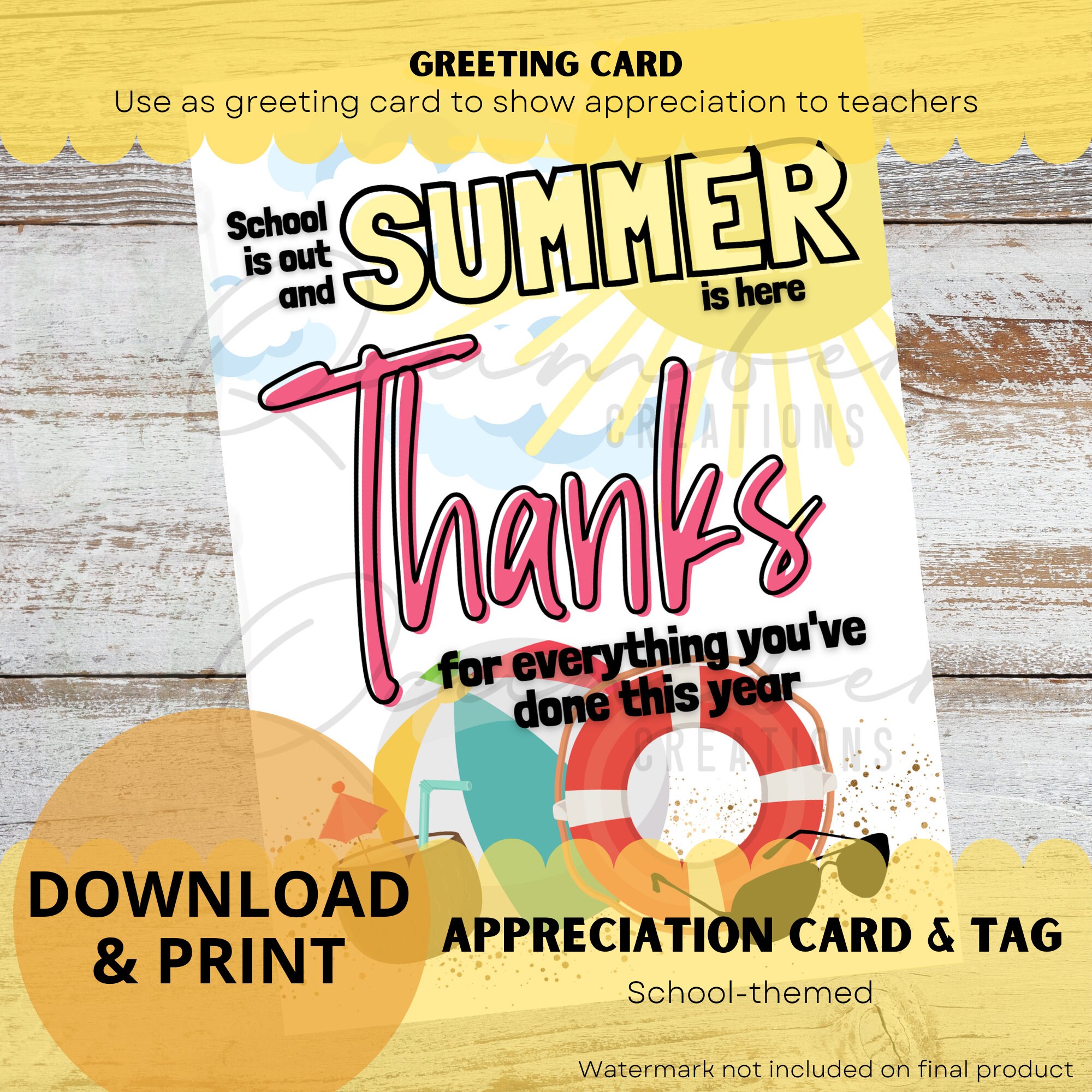 Teacher Appreciation Card, Gift Tag, Gift Card Holder Beach Vibes ...