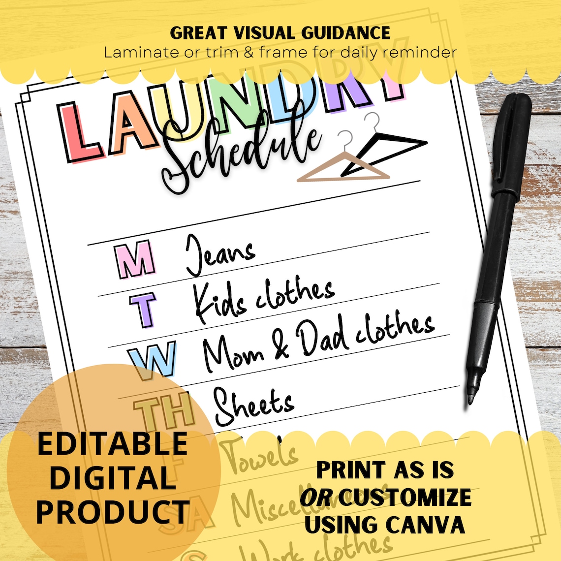 Laundry Schedule Sign | Laundry Routine Reminder | 11 Colors Included ...