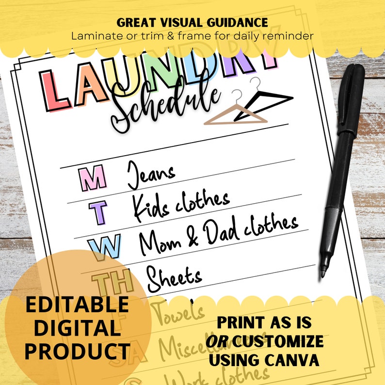 Laundry Schedule Sign | Laundry Routine Reminder | 11 Colors Included ...