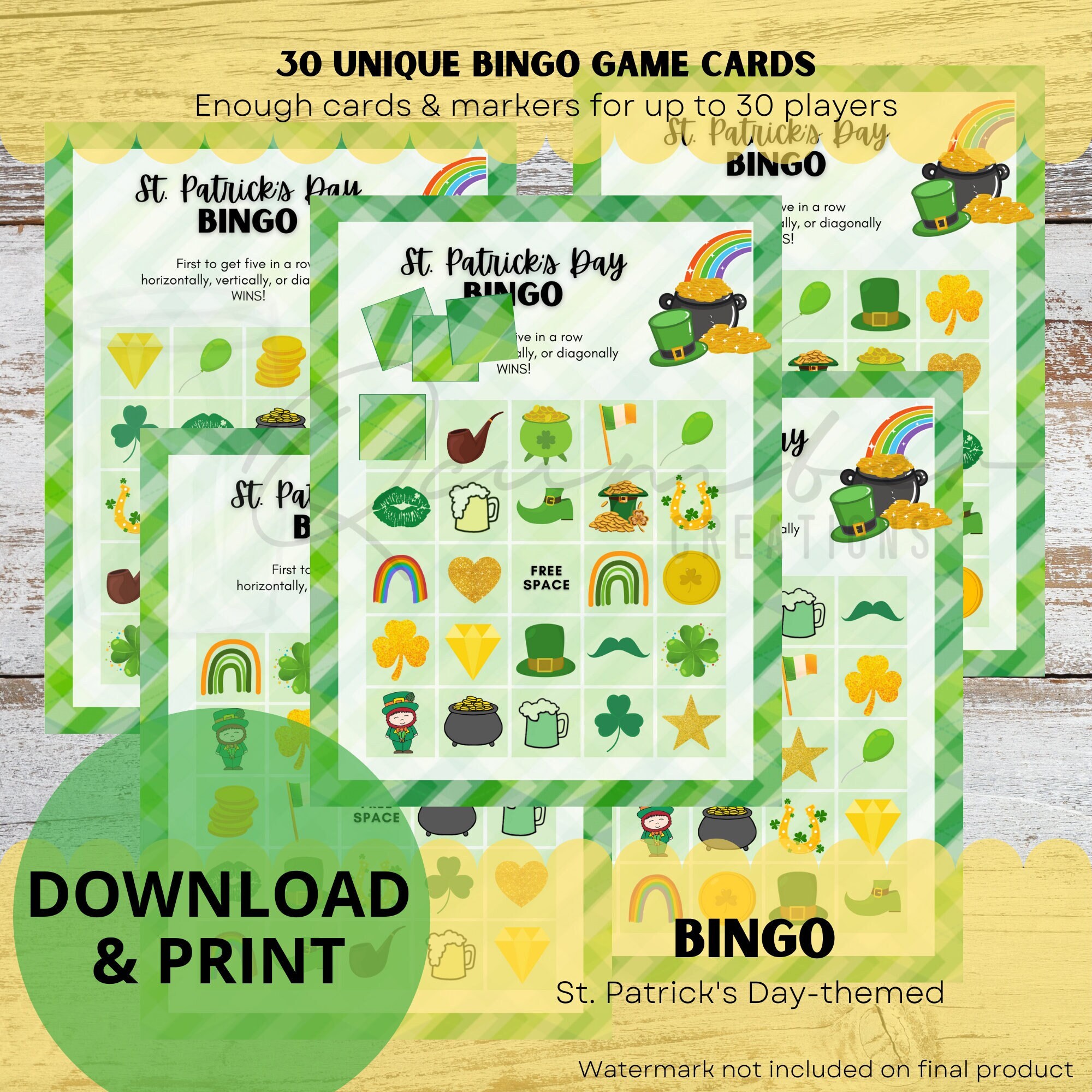St. Patrick's Day BINGO Game Set of 30 Unique Cards BINGO Cards ...
