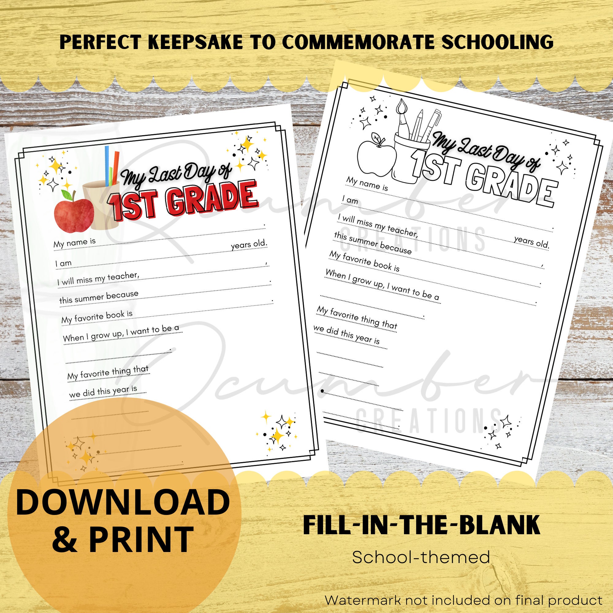 Last Day of 1st Grade | Fill in the Blank Template and Handprint Craft ...