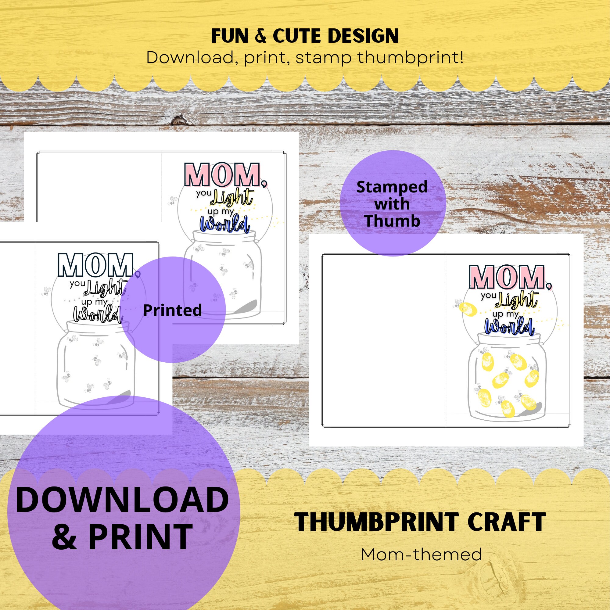 Kids Thumb Print Craft for Mom | You Light up My World | Gift for Mom ...