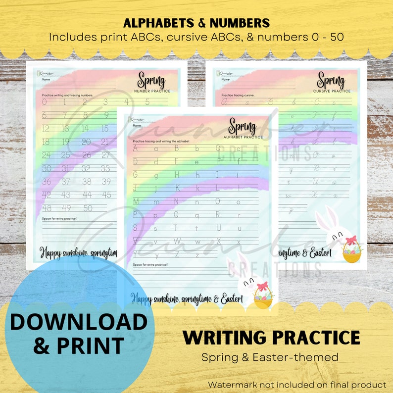 Springtime Writing Bundle Writing Practice Abcs in Print & Cursive ...