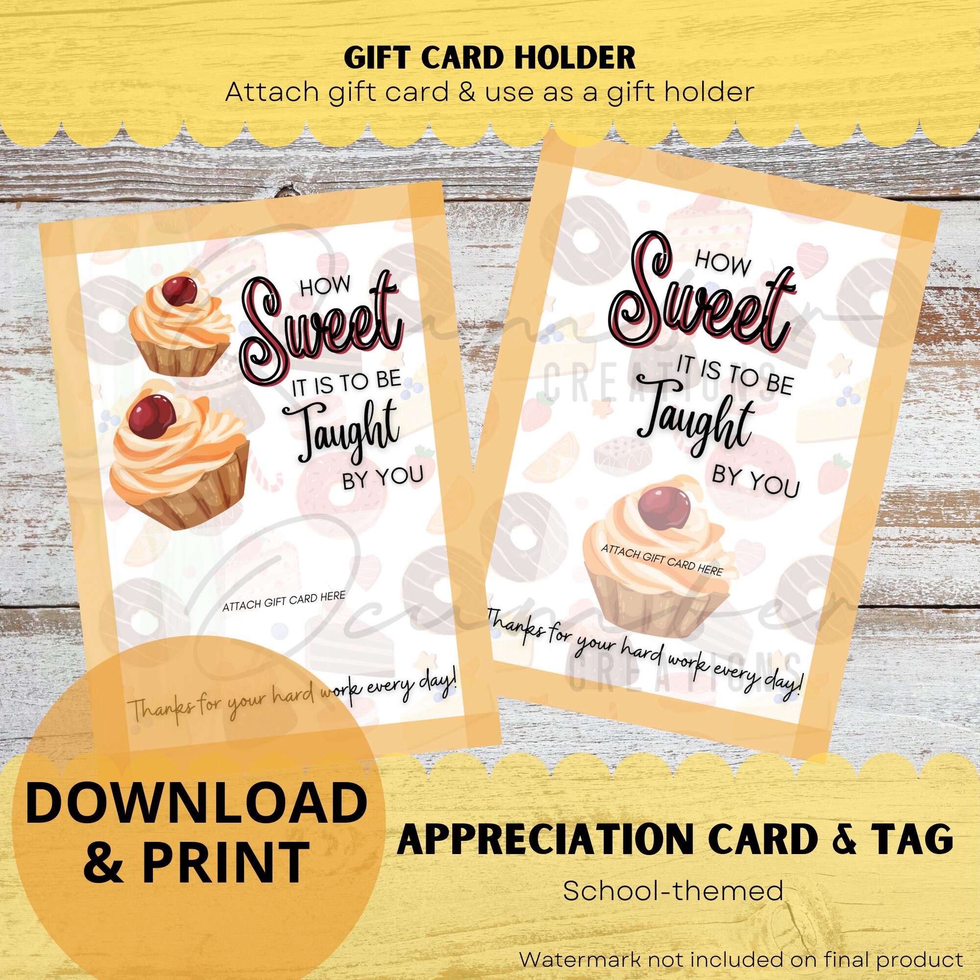 Teacher Appreciation Card, Gift Tag, Gift Card Holder How Sweet It is ...