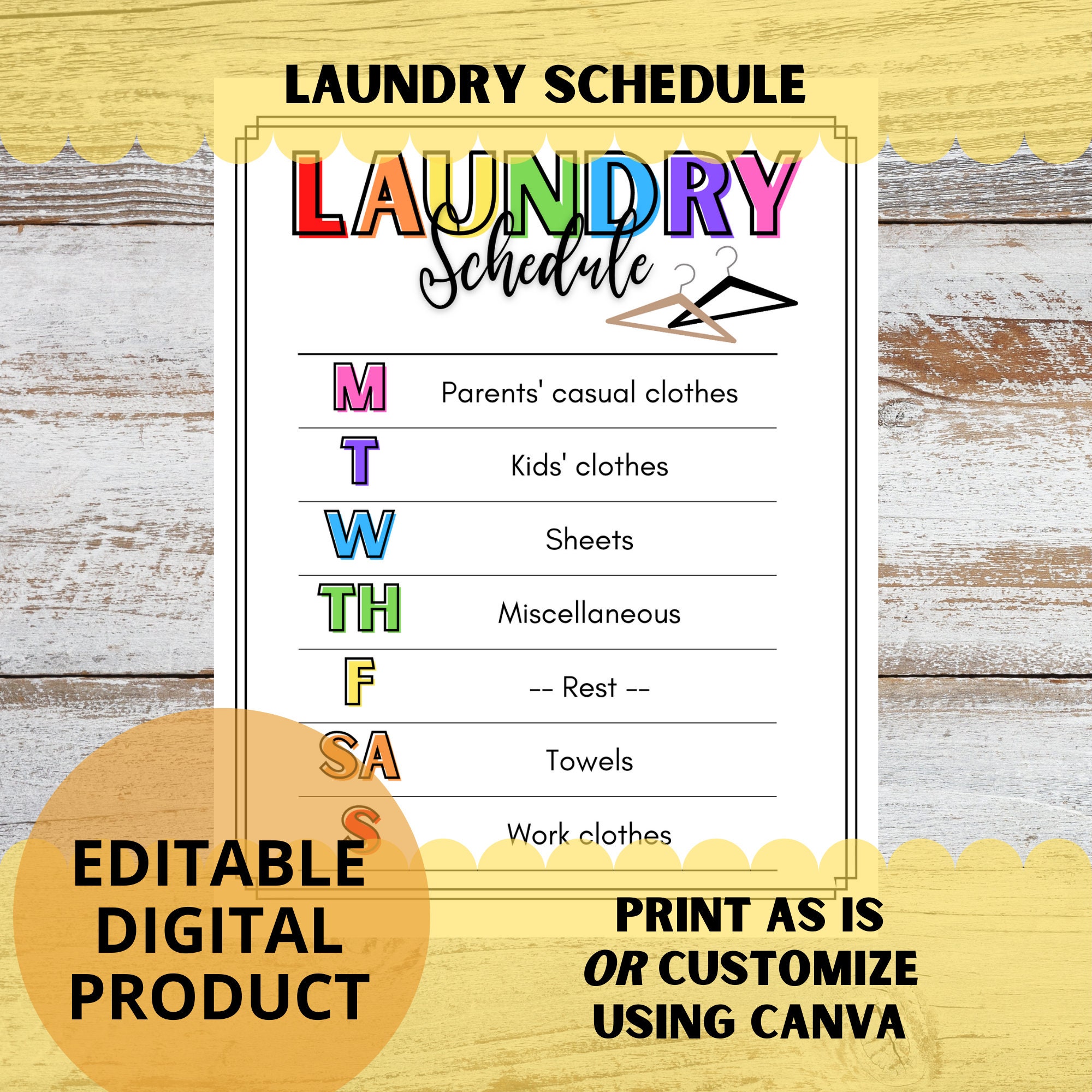 Laundry Schedule Sign | Laundry Routine Reminder | 11 Colors Included ...