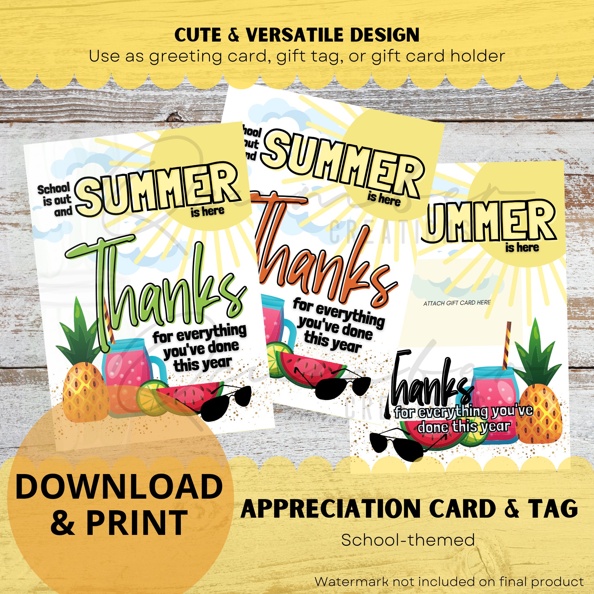 Teacher Appreciation Card, Gift Tag, Gift Card Holder Tropical Vibes ...
