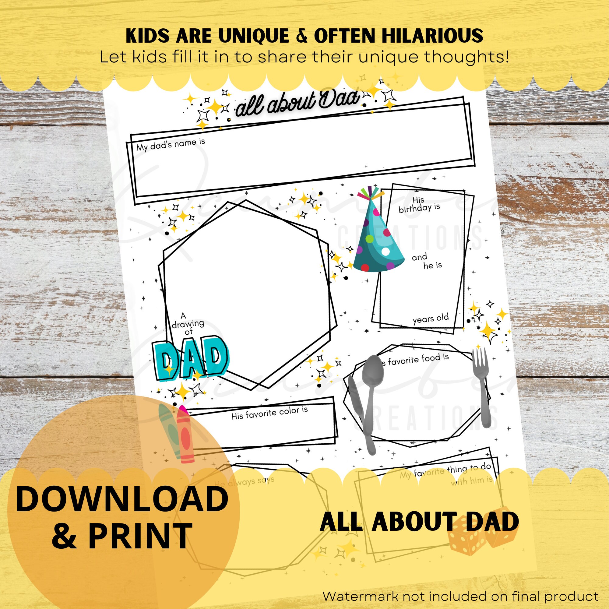 All About Dad Fill in the Blank Template Full Color & Coloring Page ...