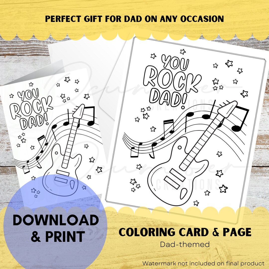 You Rock Dad Card and Coloring Page | Kids Fingerprint Craft | Gift for ...