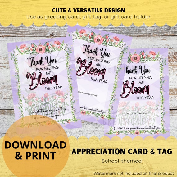 Teacher & Staff Appreciation Card Gift Tag Gift Card Holder | Etsy