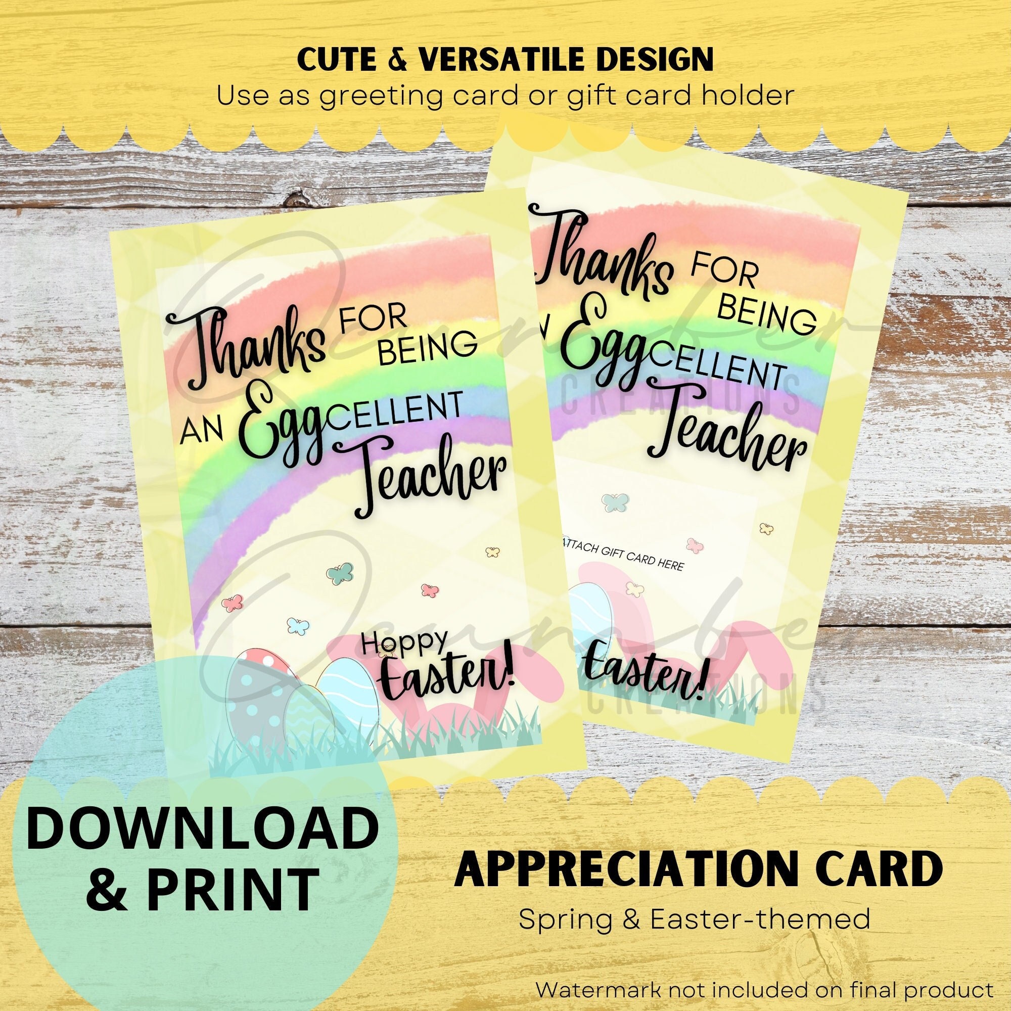 Teacher Appreciation Card Thanks for Being an Eggcellent Teacher Easter ...