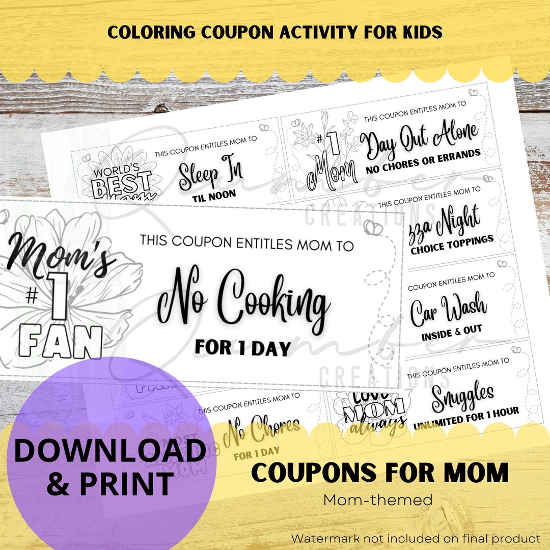 Coupons for Mom Coloring Activity for Kids DIY Gift for Mom for ...