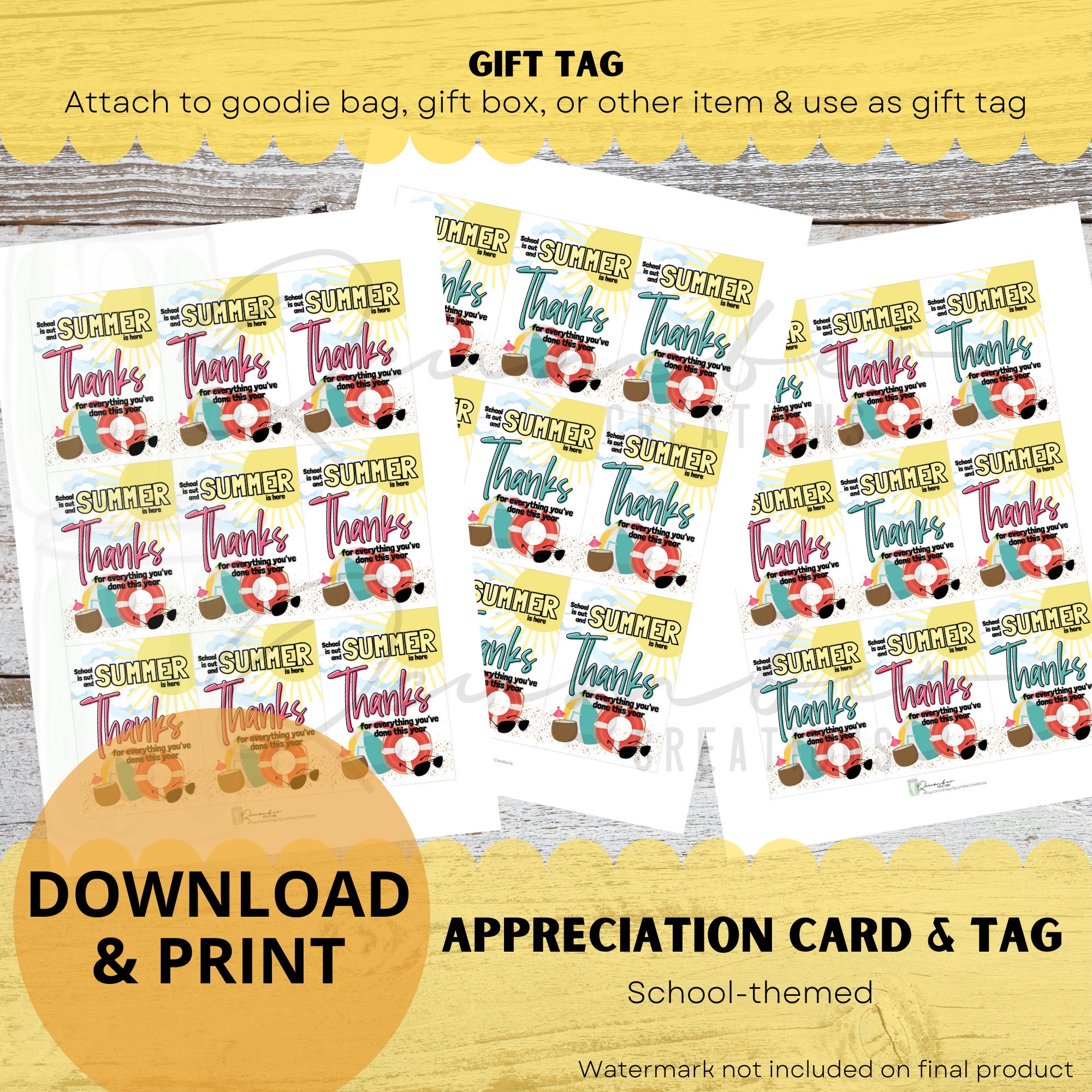 Teacher Appreciation Card, Gift Tag, Gift Card Holder Beach Vibes ...