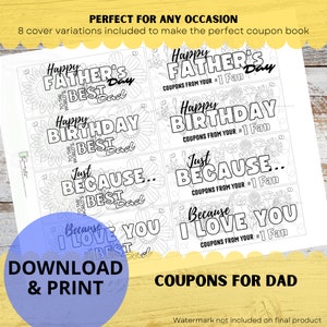 Coupons for Dad | Coloring Activity for Kids | DIY Gift for Dad for ...