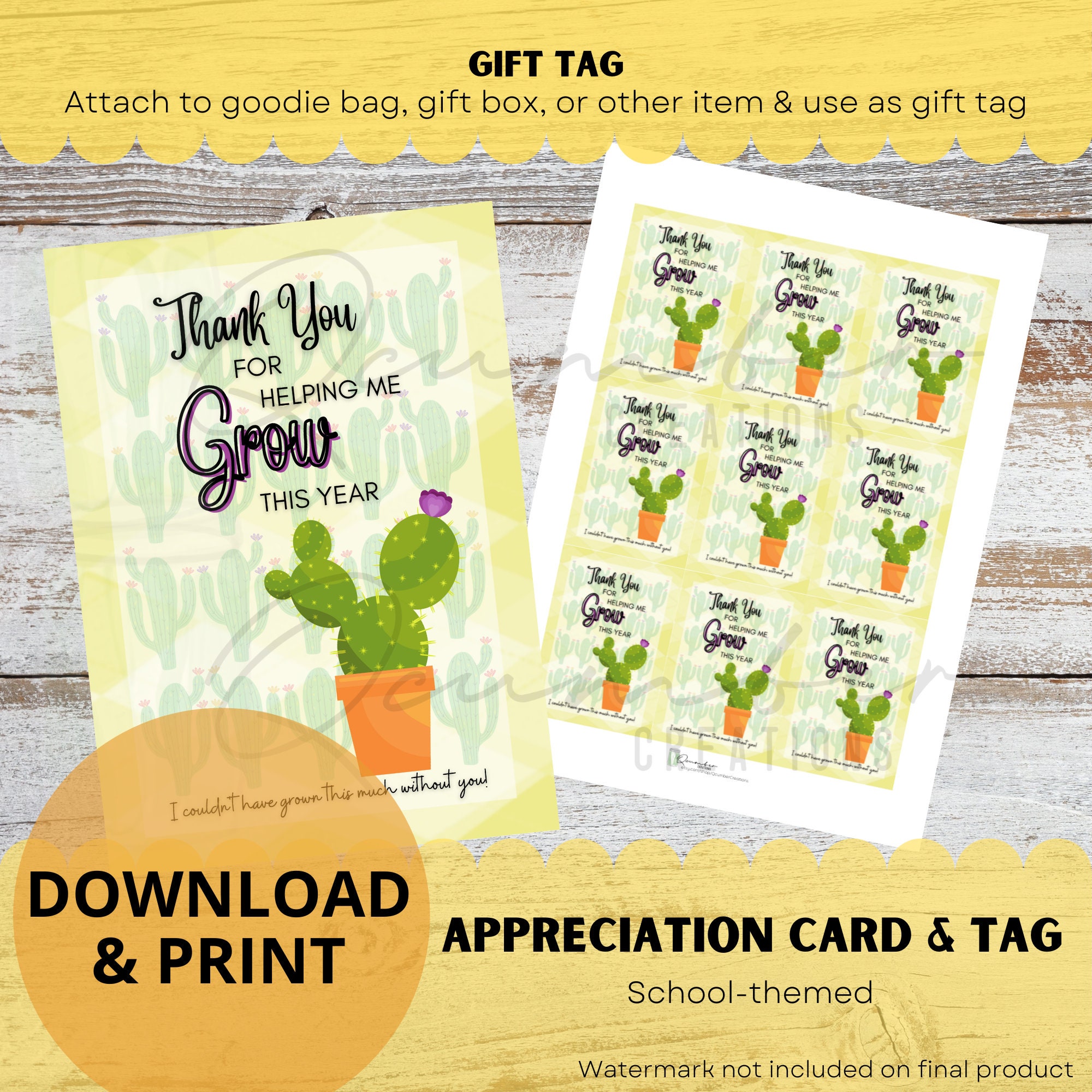 Teacher & Staff Appreciation Card, Gift Tag, Gift Card Holder Thank You ...