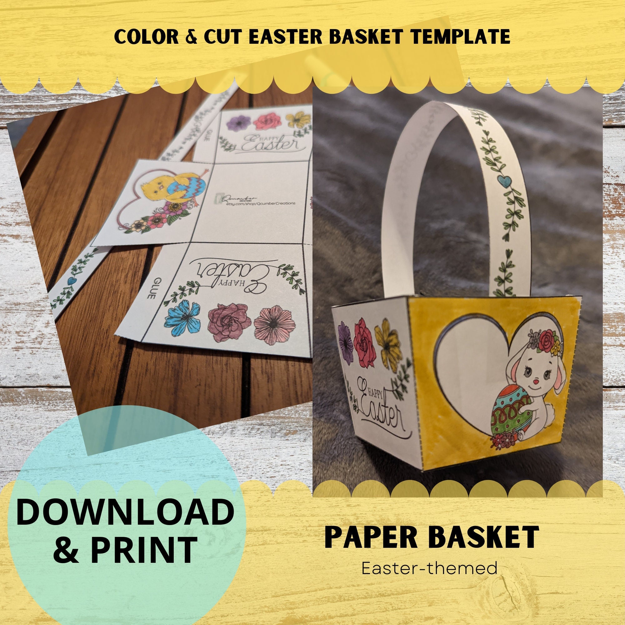 Whimsical Paper Easter Basket Template | Color, Cut, & Glue | DIY Paper ...