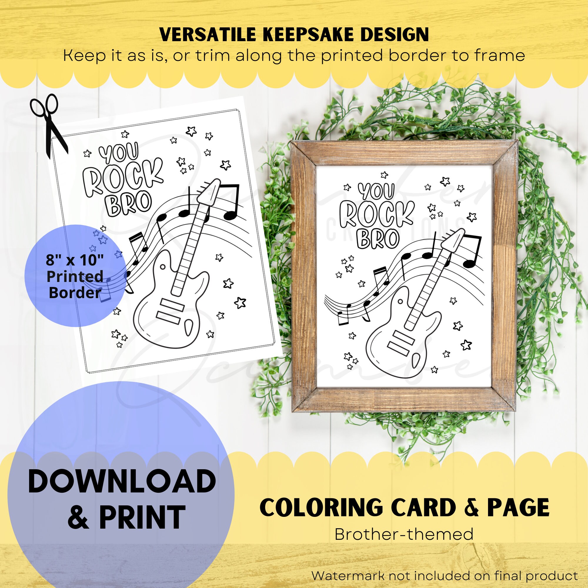 You Rock Bro Card and Coloring Page Kids Fingerprint Craft Gift for ...
