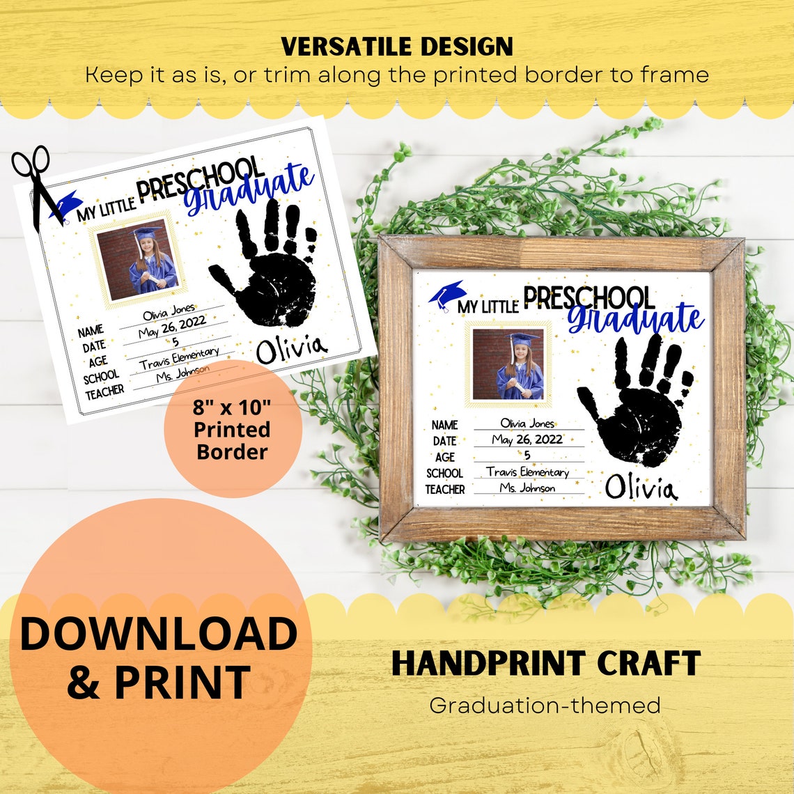 Preschool Graduation Certificate | Graduation Keepsake | Handprint Art ...