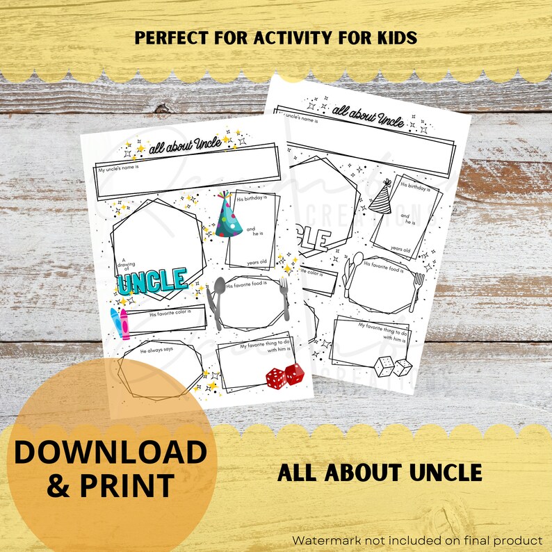 All About Uncle Fill in the Blank Template Full Color & Coloring Page ...