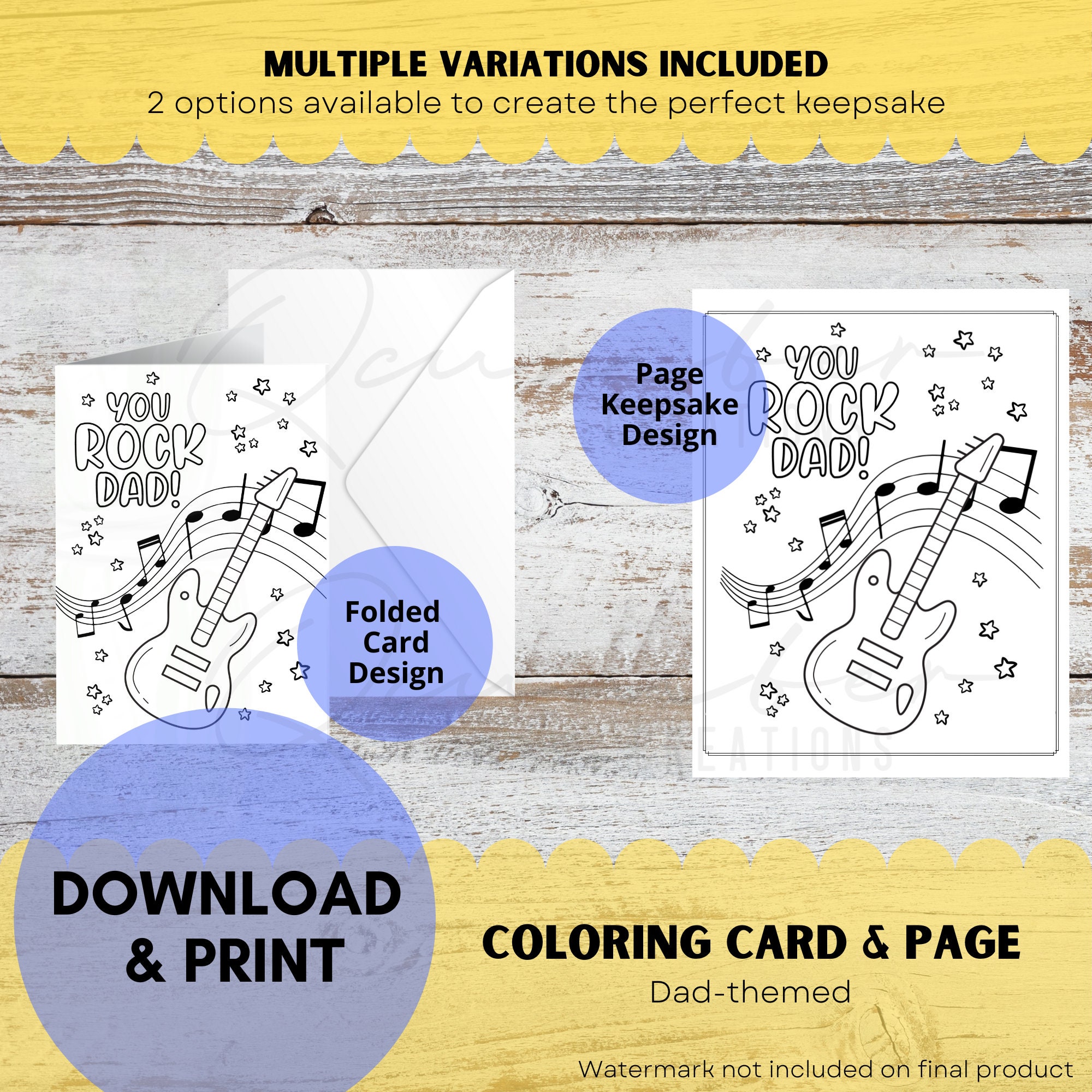 You Rock Dad Card and Coloring Page | Kids Fingerprint Craft | Gift for ...