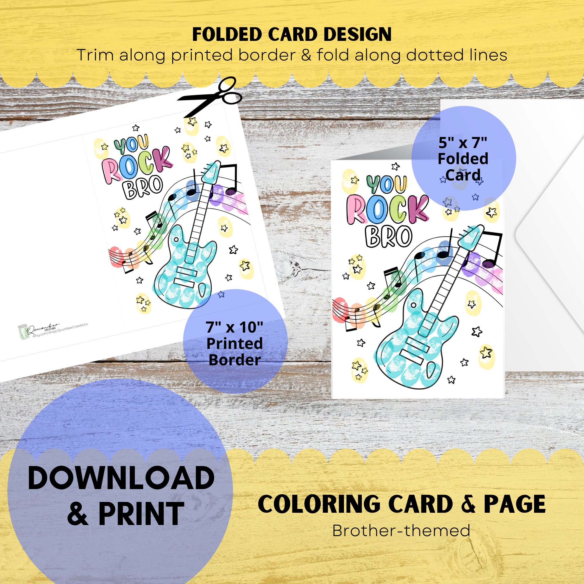 You Rock Bro Card and Coloring Page Kids Fingerprint Craft Gift for ...