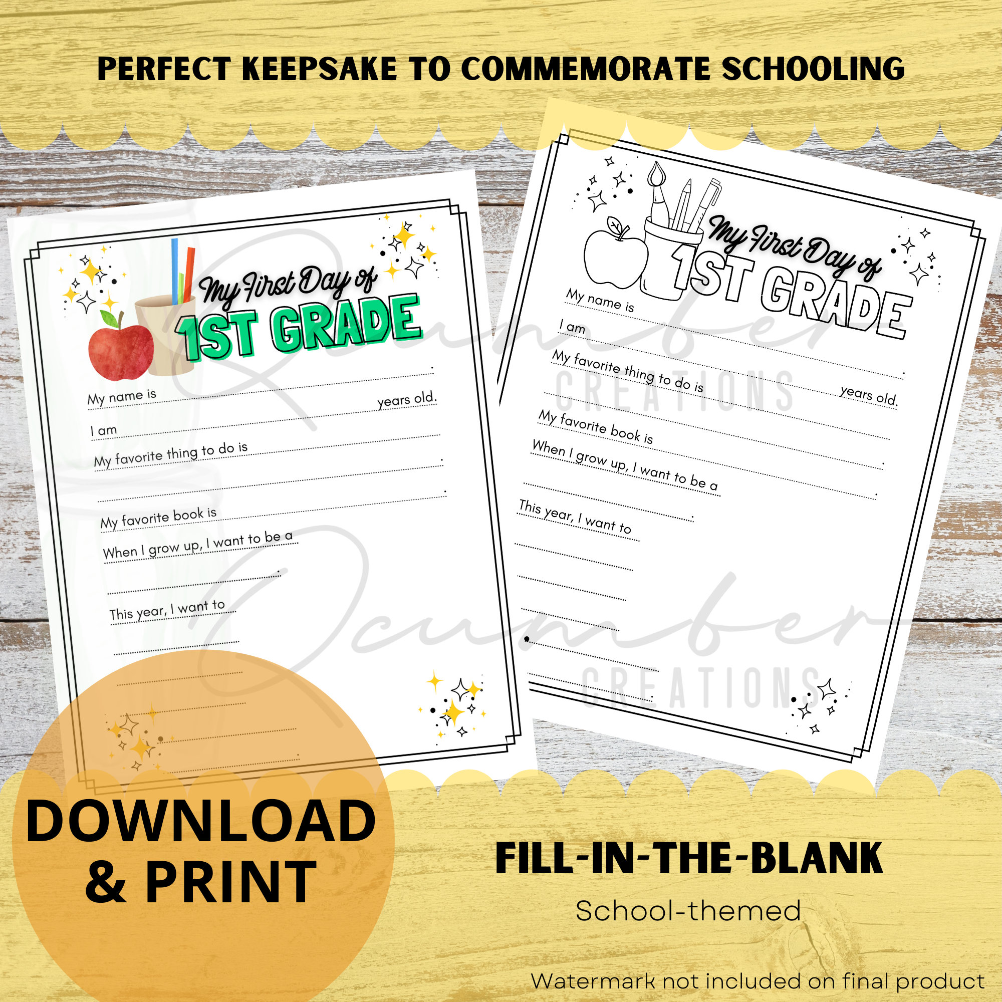First Day of 1st Grade | Fill in the Blank Template and Handprint Craft ...