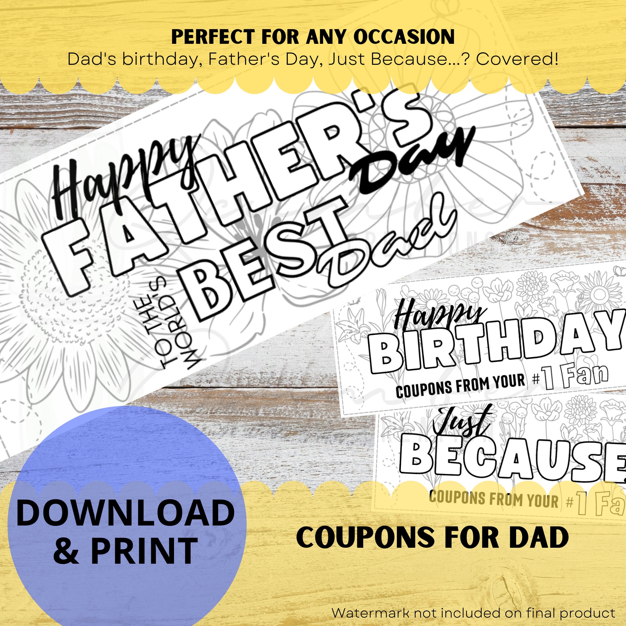 Coupons for Dad | Coloring Activity for Kids | DIY Gift for Dad for ...